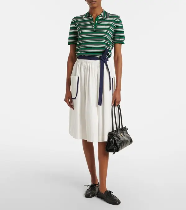 Prada Striped Cotton And Silk Polo Shirt - Green