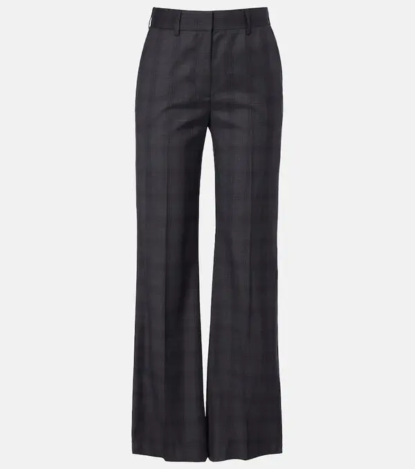 BLAZÉ MILANO Lundy Checked Virgin Wool Flared Trousers - Grey