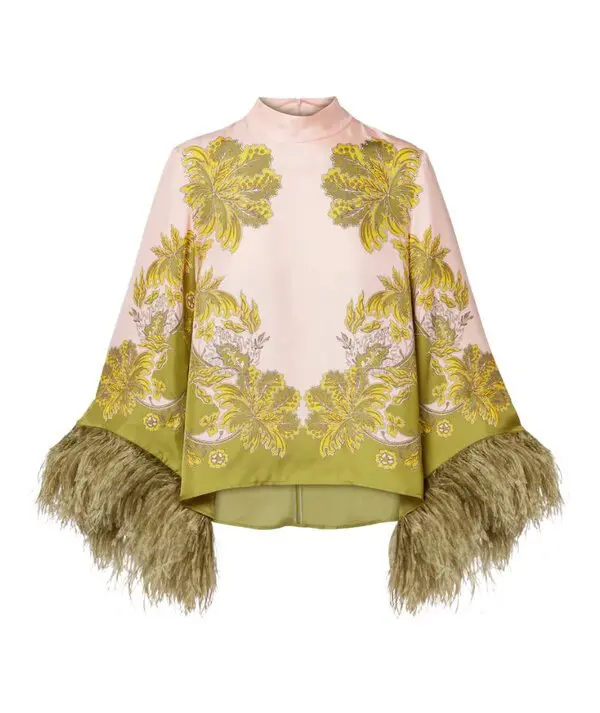 La DoubleJ Make An Exit" Feather-trimmed Silk Twill Top - Multicoloured