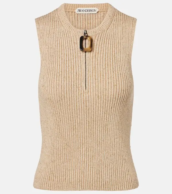 JW Anderson Ribbed-knit Cotton-blend Tank Top - Beige