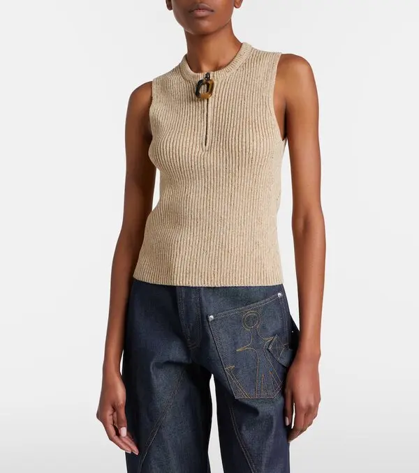 JW Anderson Ribbed-knit Cotton-blend Tank Top - Beige