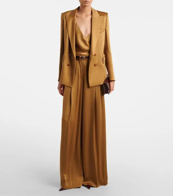 BLAZÉ MILANO Dijon Satin Palazzo Pants - Brown