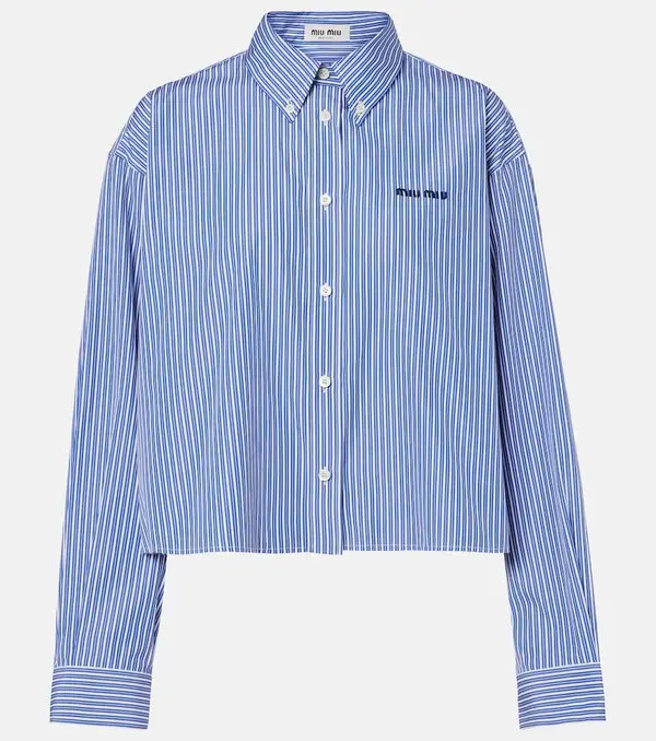Miu Miu Striped Cropped Cotton Poplin Shirt - Blue