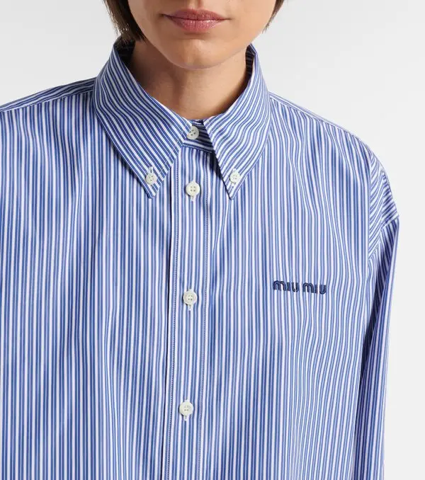 Miu Miu Striped Cropped Cotton Poplin Shirt - Blue