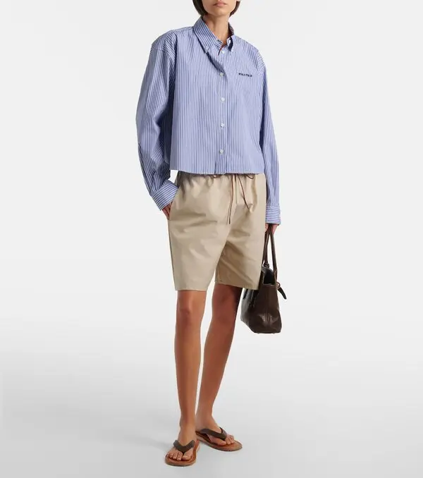 Miu Miu Striped Cropped Cotton Poplin Shirt - Blue
