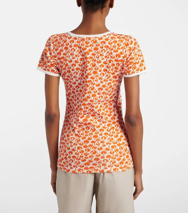 Miu Miu Lace-trimmed Printed Cotton T-shirt - Orange