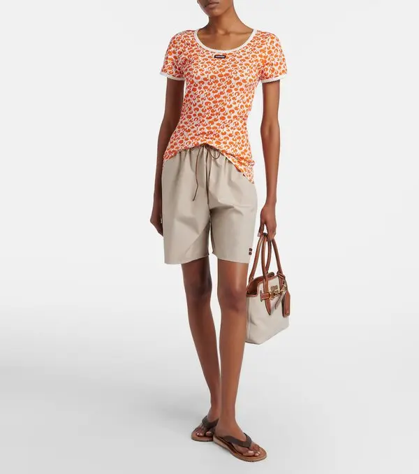 Miu Miu Lace-trimmed Printed Cotton T-shirt - Orange