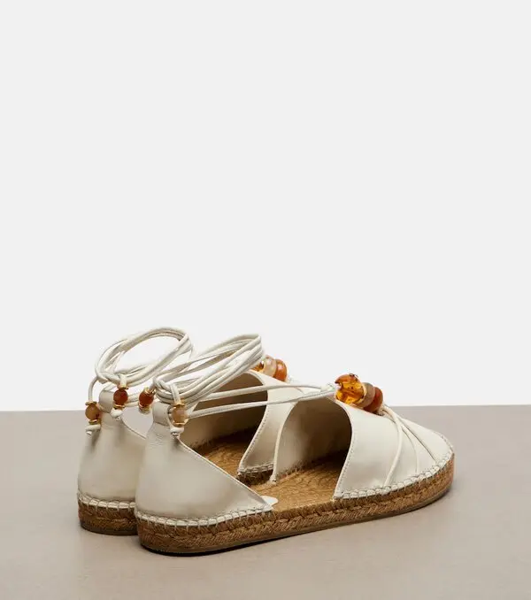 JIMMY CHOO Lemi Beaded Leather Espadrilles - White
