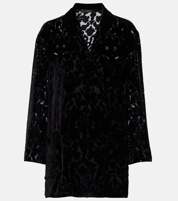Gucci Floral Devoré Velour Shirt - Black