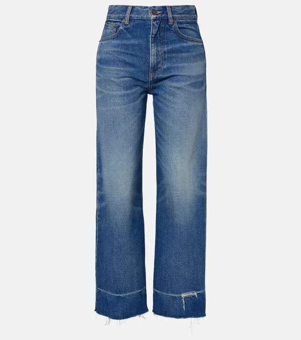 Chloé Cropped Wide-leg Distressed Jeans - Blue
