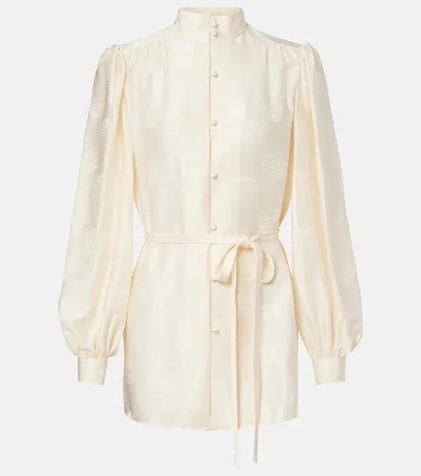 Valentino Garavani Belted Silk Jacquard Shirt - White