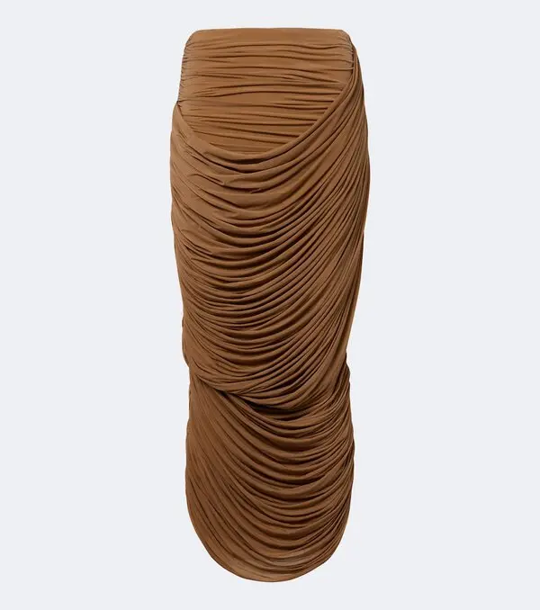 Magda Butrym Draped Ruched Jersey Midi Skirt - Brown