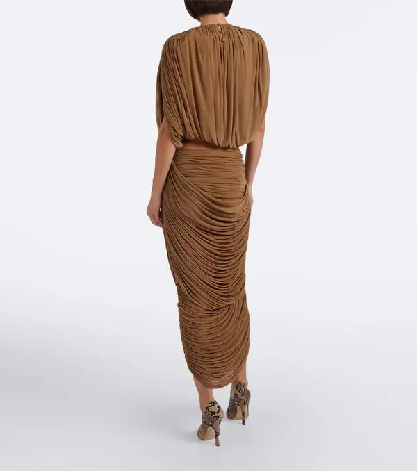 Magda Butrym Draped Ruched Jersey Midi Skirt - Brown