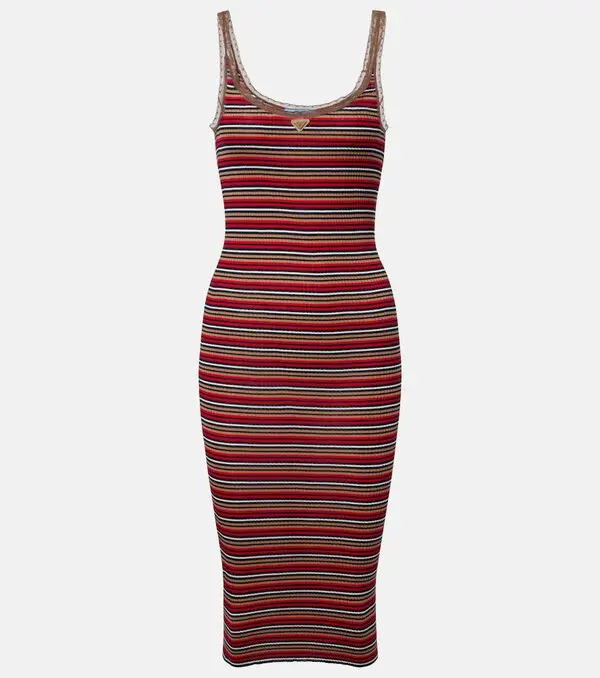 Prada Ribbed-knit Midi Dress - Red