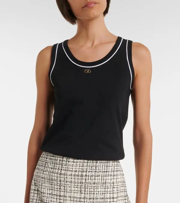 Valentino Garavani Vlogo Cotton Jersey Tank Top - Black