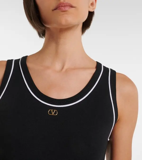Valentino Garavani Vlogo Cotton Jersey Tank Top - Black