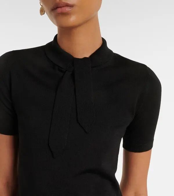 Valentino Garavani Vlogo Tie-neck Wool-blend Top
