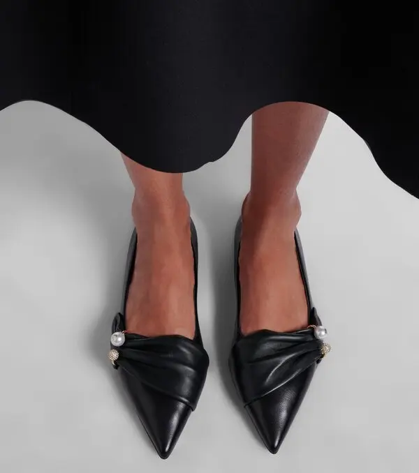 JIMMY CHOO Embellished Leather Ballet Flats - Black
