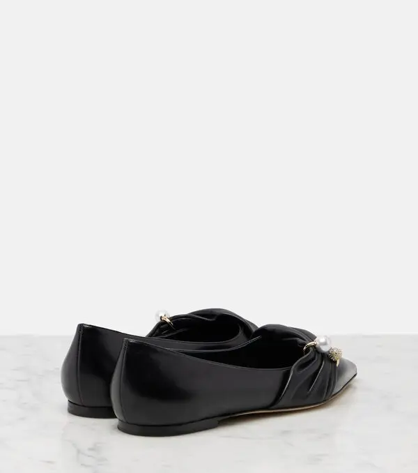 JIMMY CHOO Embellished Leather Ballet Flats - Black