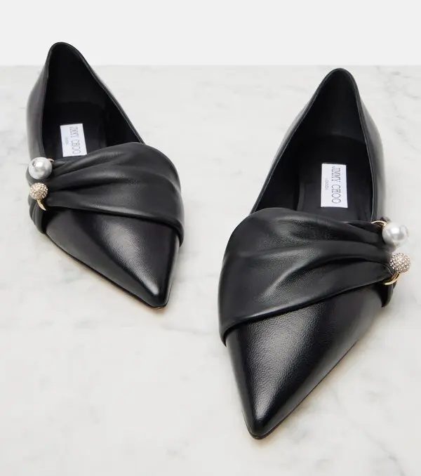 JIMMY CHOO Embellished Leather Ballet Flats - Black