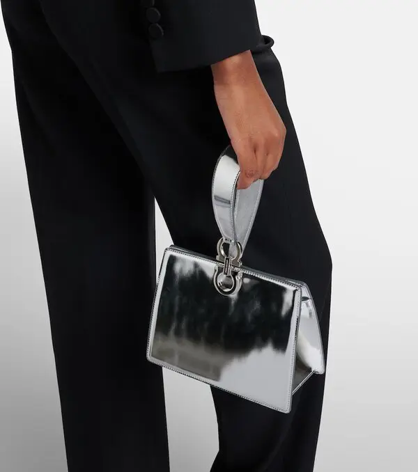 FERRAGAMO Gancini Metallic Leather Clutch