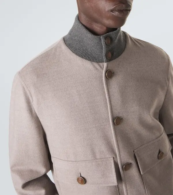 Brunello Cucinelli Wool Bomber Jacket With Cashmere Trim - Grey