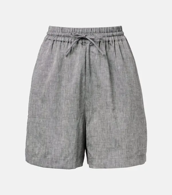 Asceno Heathered Linen Drawstring Shorts - Grey