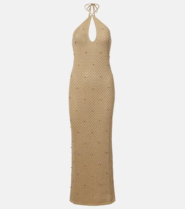 Staud Isola Crochet Embellished Cotton Beach Dress - Beige