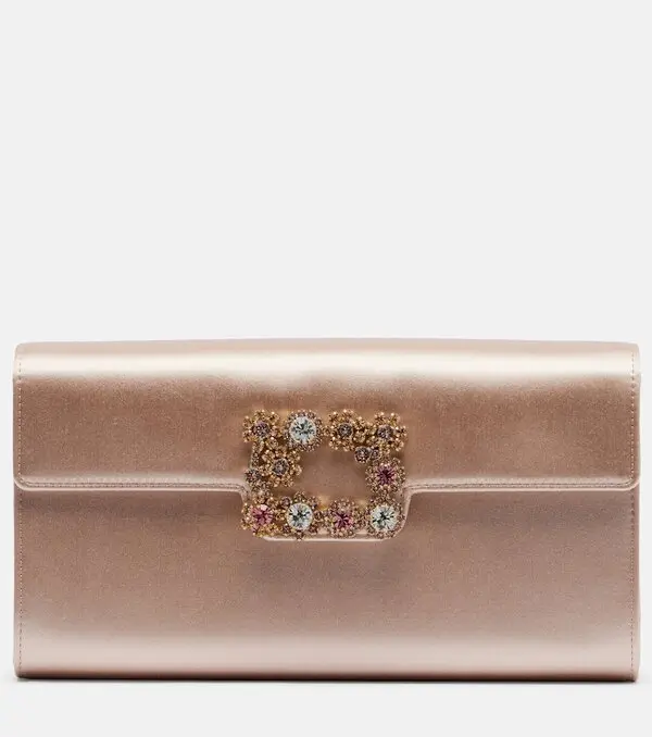 ROGER VIVIER Efflorescence Embellished Satin Clutch - Pink