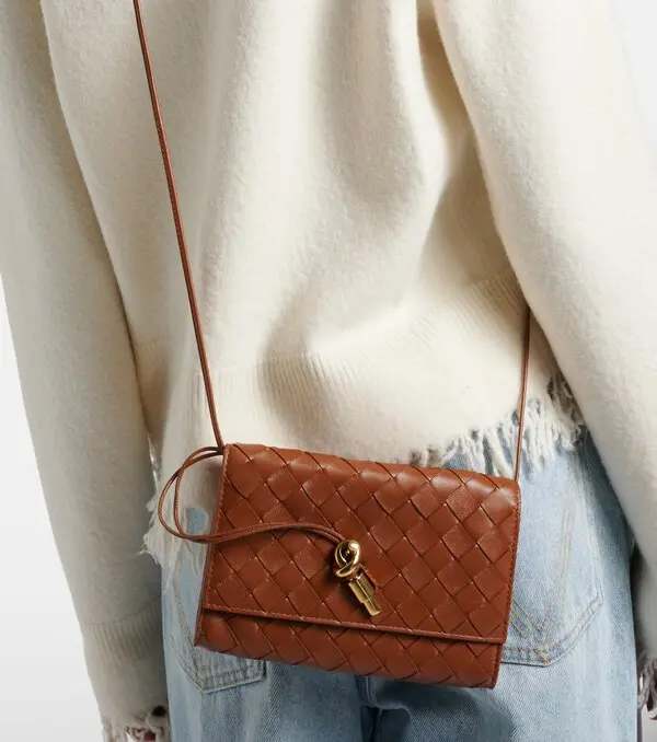 Bottega Veneta Andiamo Intrecciato Leather Pouch - Brown