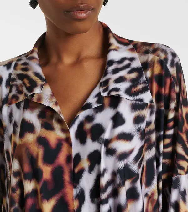 Norma Kamali Oversized Leopard-print Satin Bodysuit