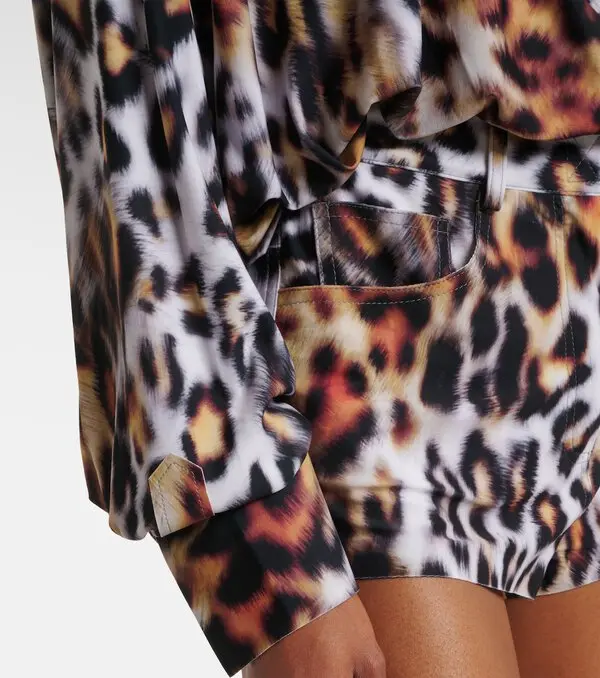 Norma Kamali Oversized Leopard-print Satin Bodysuit