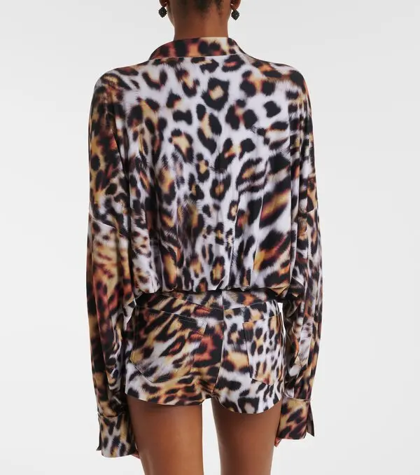 Norma Kamali Oversized Leopard-print Satin Bodysuit