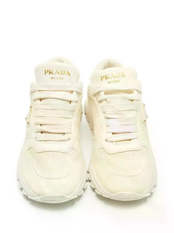Prada Perforated Lace-up Sneakers - Neutrals