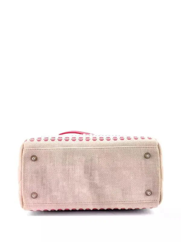 Dior Lady Bag Woven Tweed With Cannage Quilt Lambskin Tote Bag - Pink