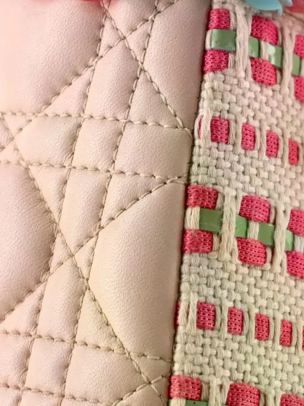 Dior Lady Bag Woven Tweed With Cannage Quilt Lambskin Tote Bag - Pink