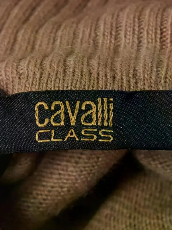 Roberto Cavalli Brown Logo-embroidered Roll Neck Sweater