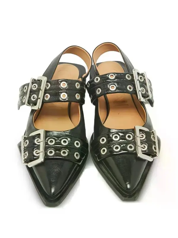 GANNI Eyelet Buckle Slingback Flat Pumps