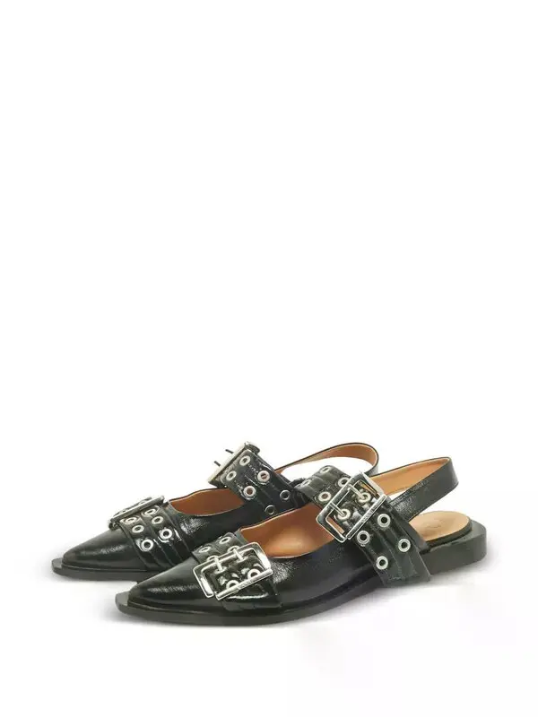 GANNI Eyelet Buckle Slingback Flat Pumps