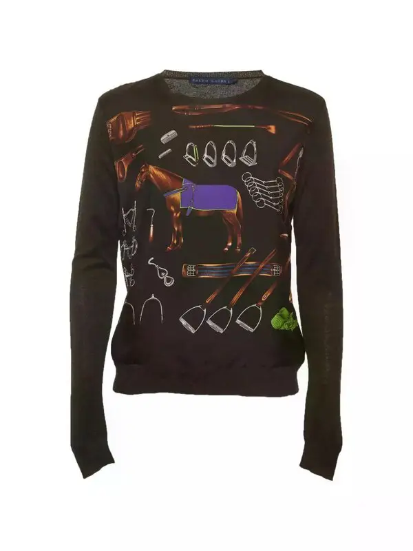 Ralph Lauren Equestrian Print Long Sleeve Sweater - Grey