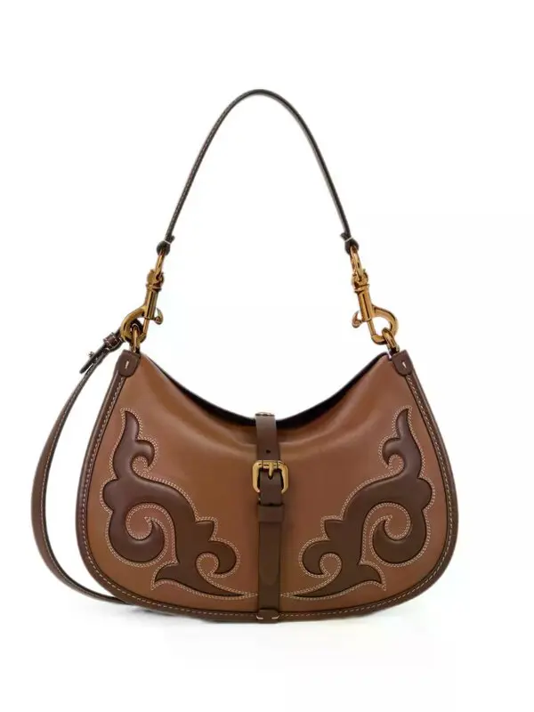Etro Medium Leather Pony Bag With Texan Embroidery - Brown