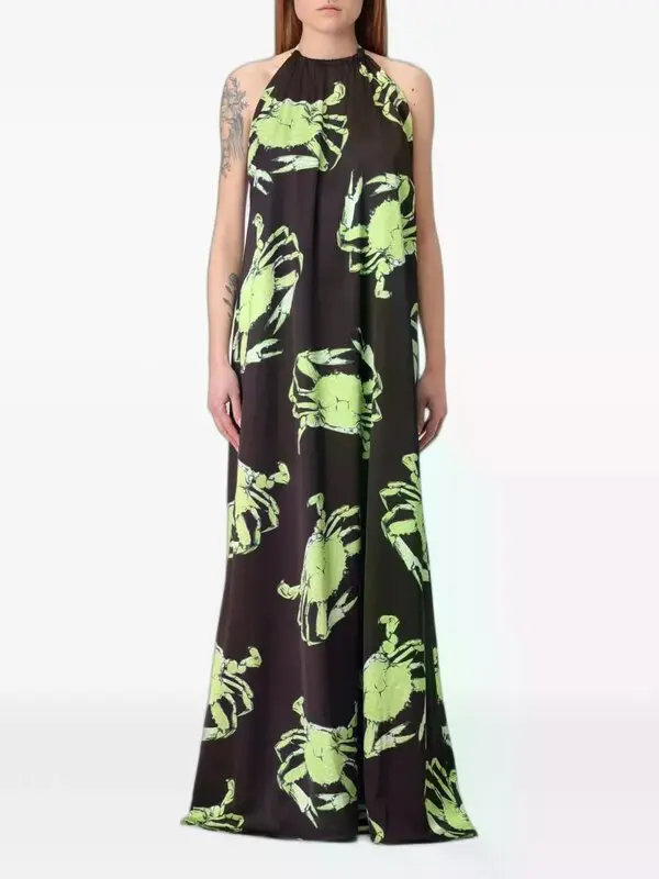 MSGM Crab Print Halterneck Maxi Dress - Brown