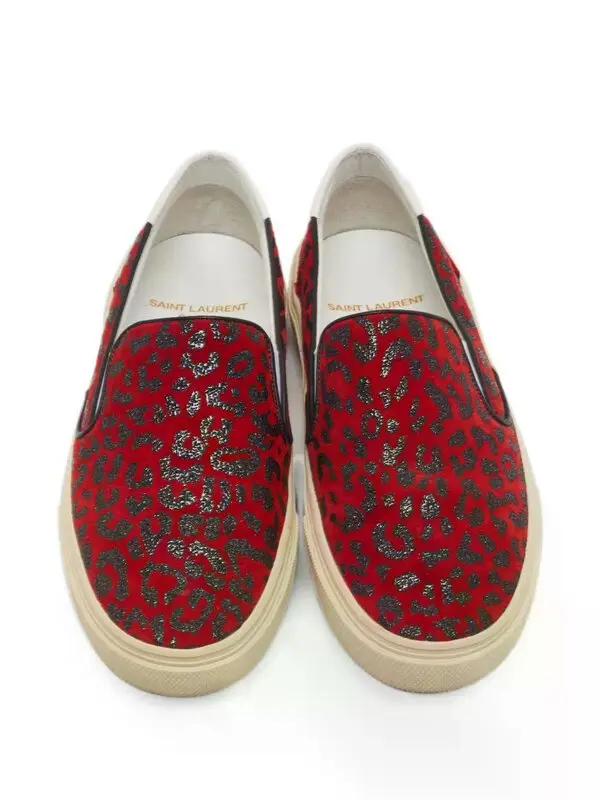 Saint Laurent Leopard Print Suede Slip-on Sneakers