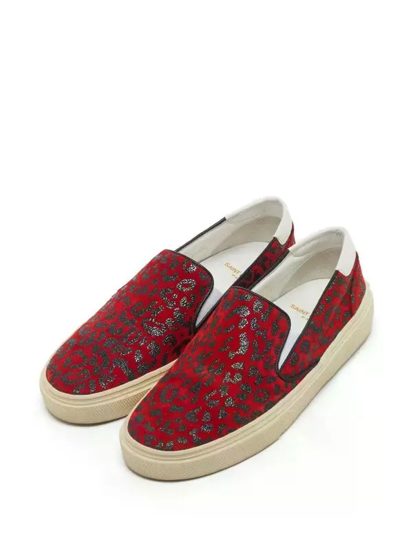 Saint Laurent Leopard Print Suede Slip-on Sneakers
