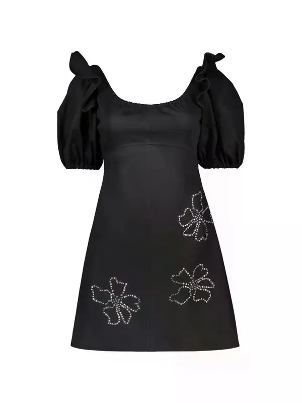 ELLERY Ruffled Sleeve Floral Embellished Dress - Black