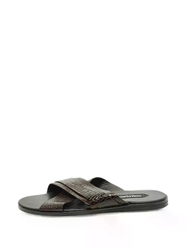 TOM FORD Preston Croc-embossed Sandals - Brown