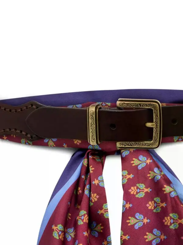Etro Leather And Printed Scarf Belt