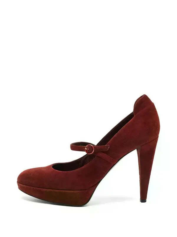 SERGIO ROSSI Burgundy Suede Mary Jane Platform Pumps - Red