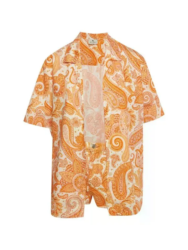 Etro Paisley Print Cotton Shirt And Shorts Set - Orange