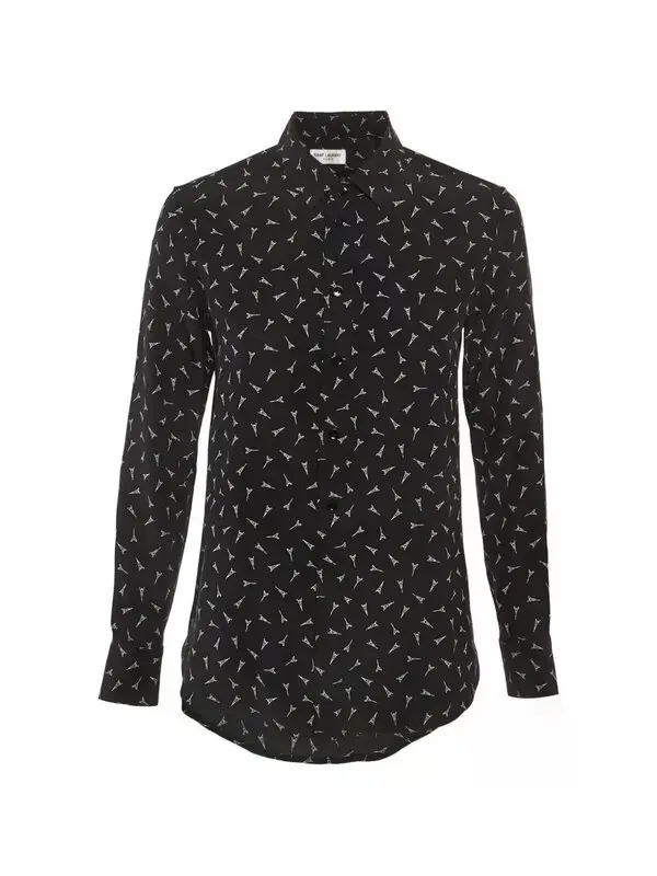 Saint Laurent Silk Eiffel Tower Print Shirt - Black